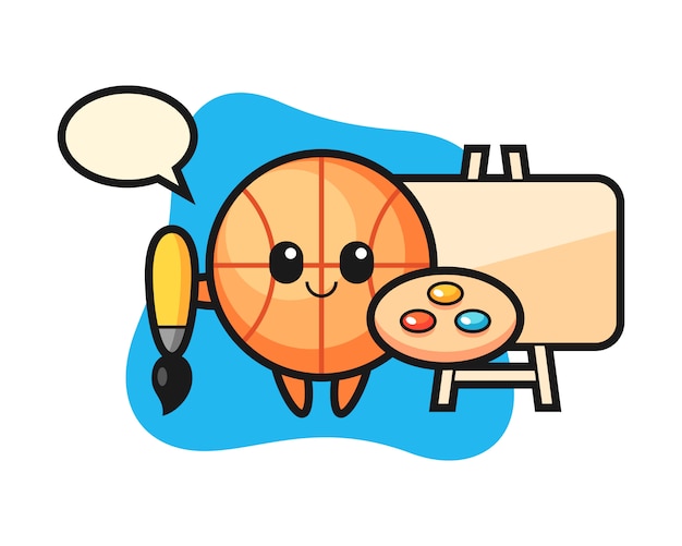 Adorable Cartoon Basketball Character Holding Paintbrush | Jiffy Designs