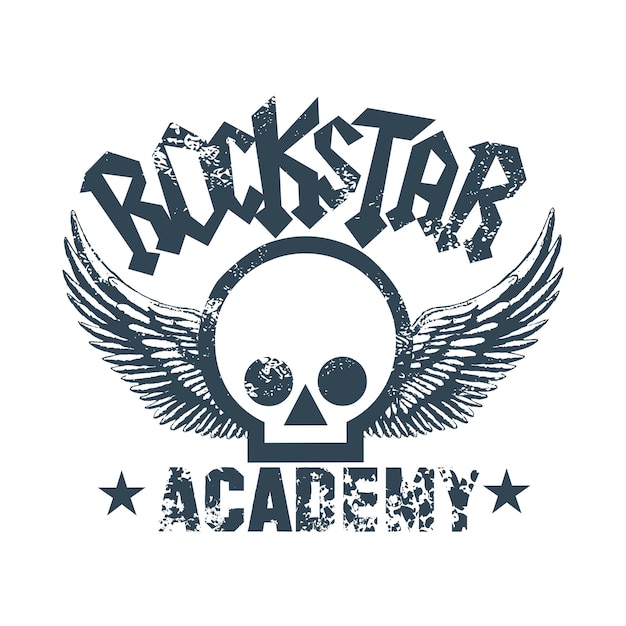 Gritty Winged Skull Emblem of the Rockstar Academy | Jiffy Designs