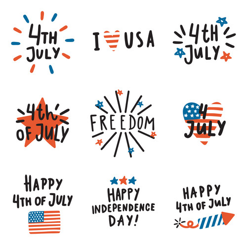 Set Of Fourth July Badges. Vector Hand Drawn Text And Symbols. Can Be ...