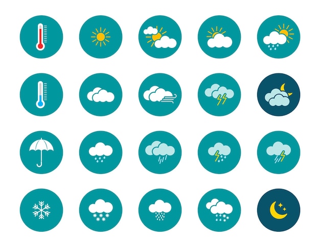 Diverse Weather Symbols in Turquoise Circular Icons | Jiffy Designs