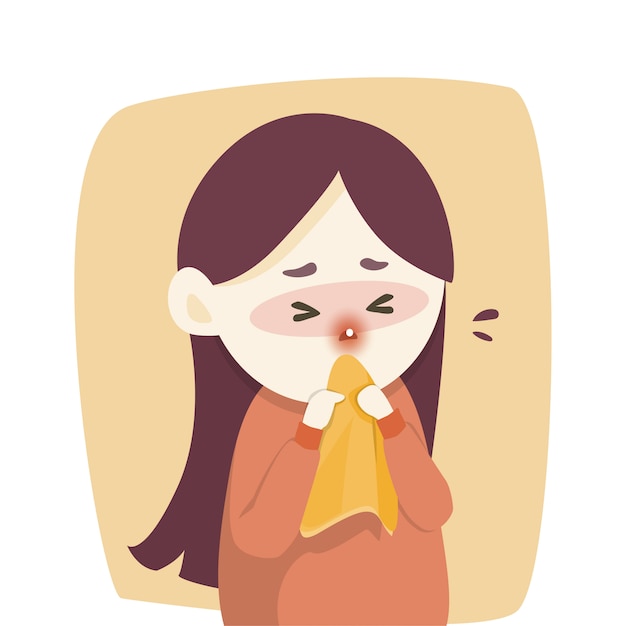 Stylized Illustration of a Sneezing Girl with Long Hair | Jiffy Designs
