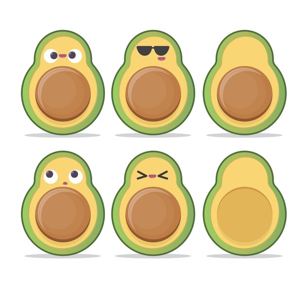 Charming Avocado Emojis with Playful Expressions | Jiffy Designs