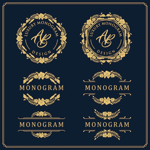Elegant Gold Monogram Frames on Midnight Blue Background | Jiffy Designs