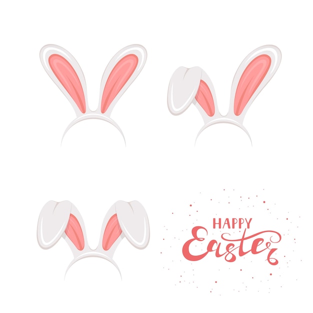 Whimsical Easter Bunny Ears and Greeting Design Elements Collection ...