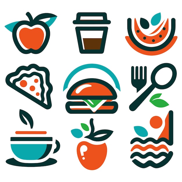 Vibrant Collection of Diverse Culinary Icons and Symbols | Jiffy Designs