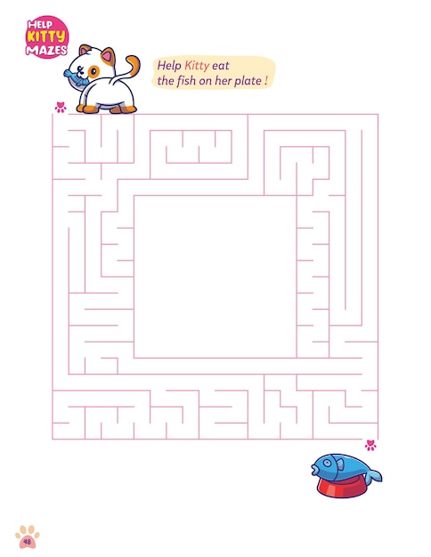 Help Kitty Find the Fish on the Plate in the Maze | Jiffy Designs