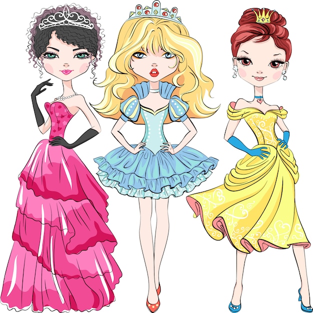 Stylized Illustrations of Three Fashionable Cartoon Princesses | Jiffy ...