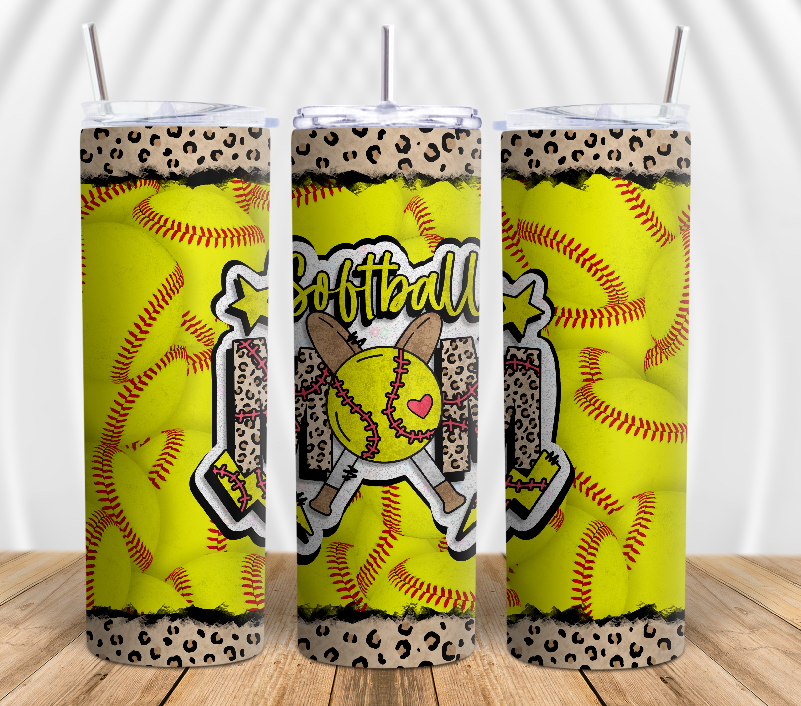 'Softball Mom' Vibrant Leopard Print and Yellow Ball Design | Jiffy Designs