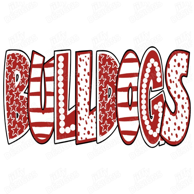 'Bulldogs' Patriotic Red and White Patterned Text Design | Jiffy Designs