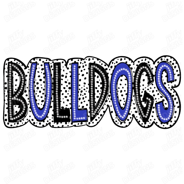 'Bulldogs' Dotted Text Art in Bold Blue and White Typography | Jiffy ...