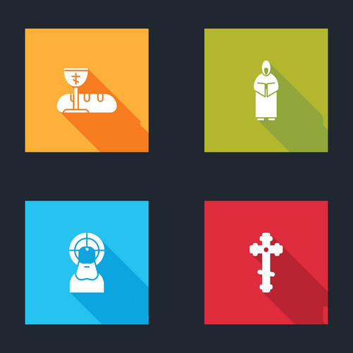 Set First Communion Symbols, Monk, Jesus Christ And Christian Cross ...