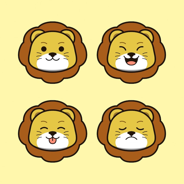Adorable Cartoon Lion Faces with Expressive Emotions | Jiffy Designs