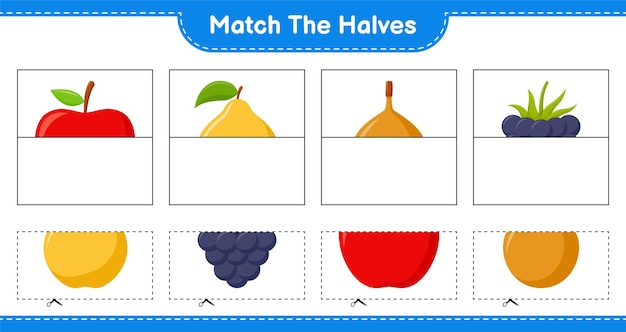 Matching Halves of Vibrant Fruit and Vegetable Icons | Jiffy Designs