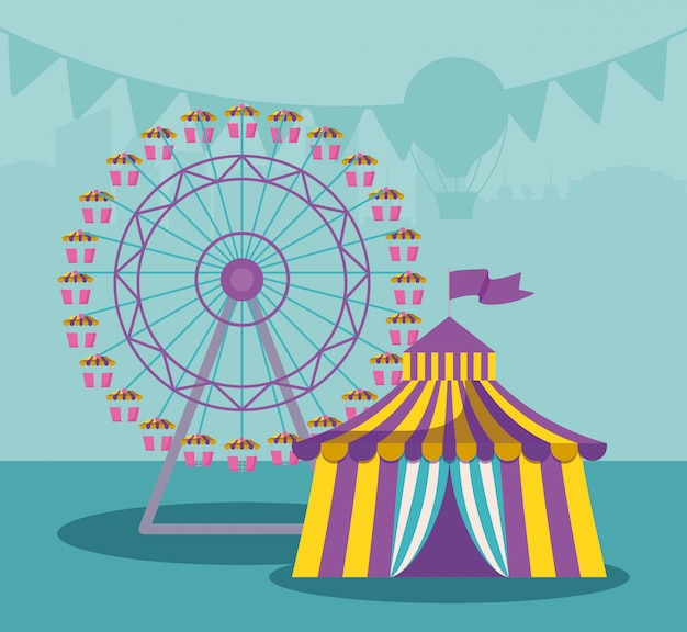 Vibrant Carnival Scene with Ferris Wheel and Striped Tent | Jiffy Designs