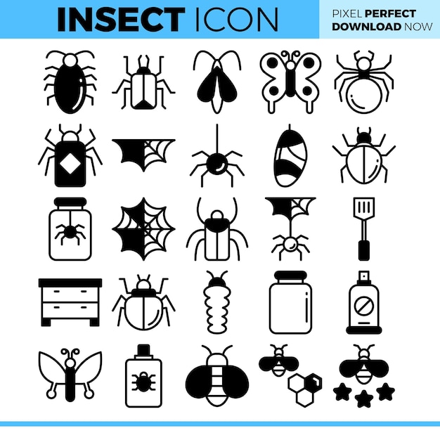 Diverse Collection of Iconic Insect Silhouettes and Symbols | Jiffy Designs