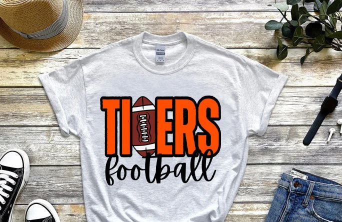 'Tigers Football' Bold Typography with Stylized Football Graphic ...