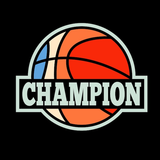 Vibrant Basketball Champion Emblem on Black Background | Jiffy Designs