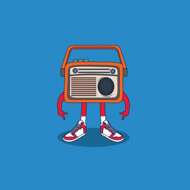 Retro Radio Creature with Sneakers on Blue Background | Jiffy Designs