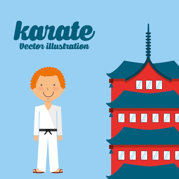 Vibrant Karate Illustration with Pagoda Backdrop | Jiffy Designs