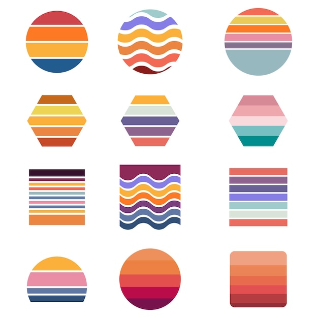 Vibrant Geometric Sunset Patterns in Retro Color Palette | Jiffy Designs