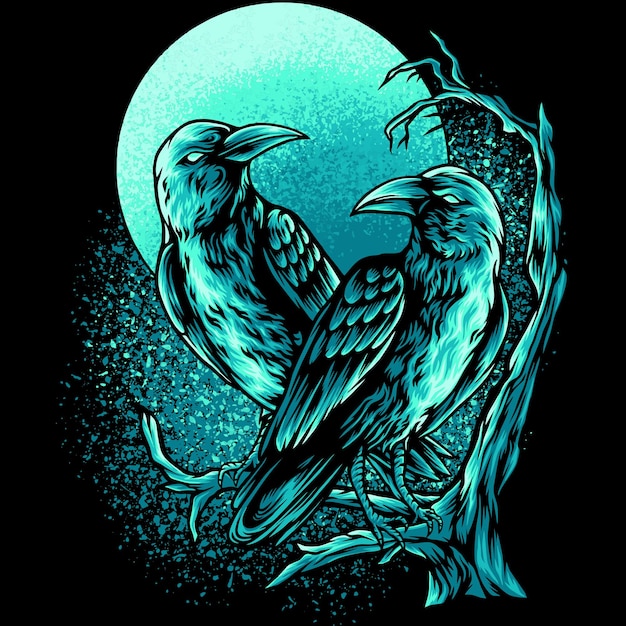 Mystical Raven Duo Under Luminous Celestial Moon | Jiffy Designs