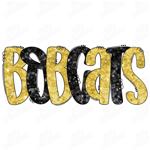 'Bobcats' Glittering Gold and Black Mosaic Text with Sparkling Accents ...