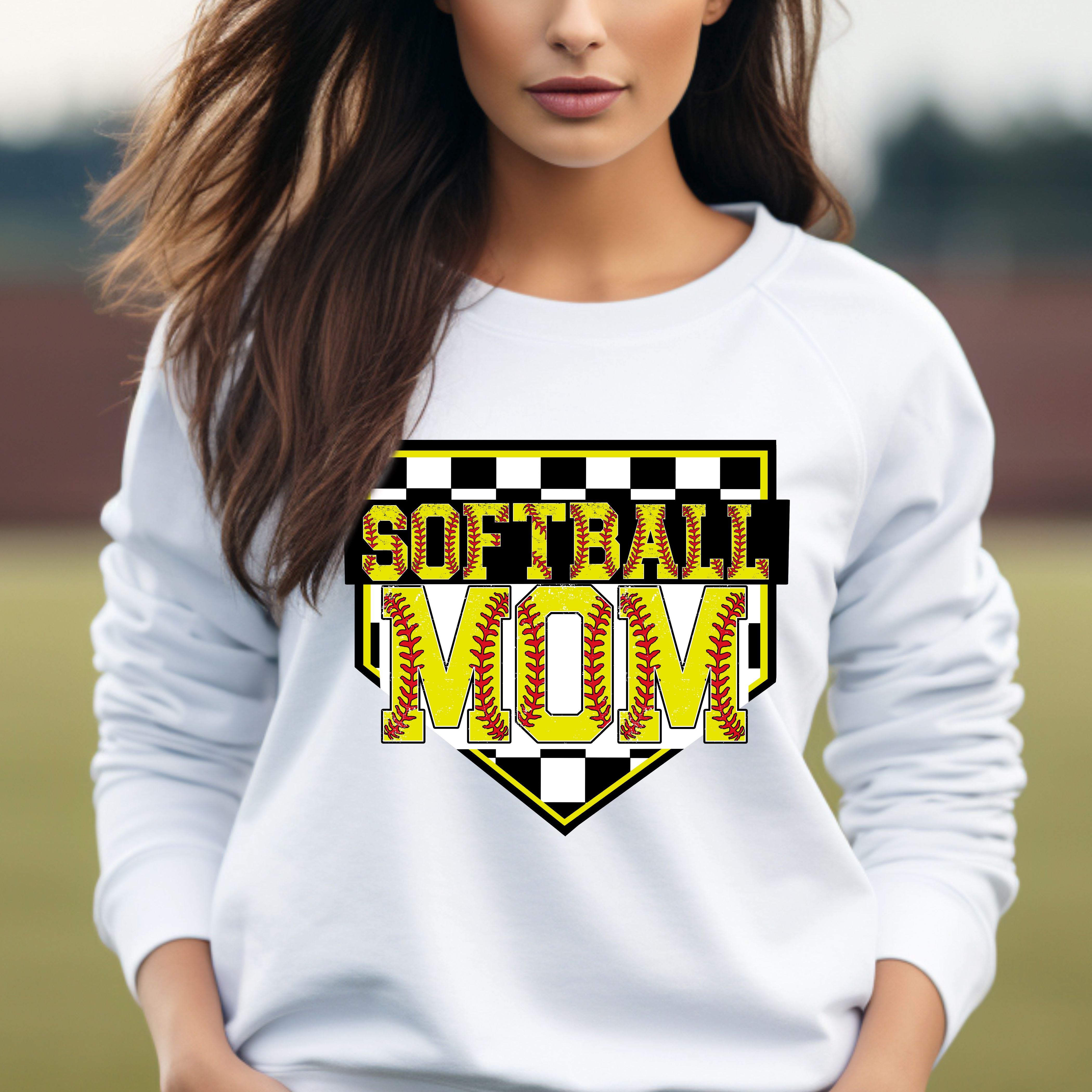 'Softball Mom' Checkered Diamond Emblem with Vibrant Yellow Stitching ...