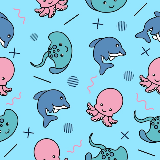 Charming Underwater Creatures Pattern with Playful Dolphins and ...