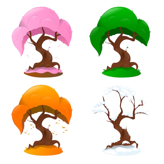 Vibrant Tree Illustrations Across Four Distinct Seasons | Jiffy Designs