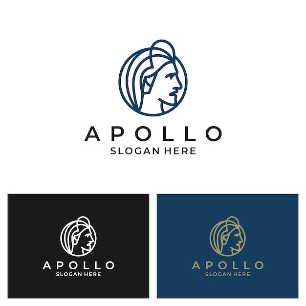 Majestic Apollo: Elegant Greek God Emblem with Flowing Hair | Jiffy Designs