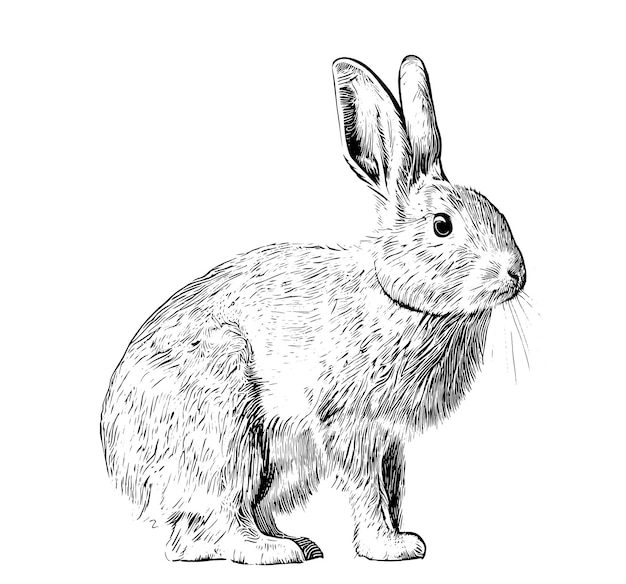 Detailed Sketch of a Fluffy Rabbit with Attentive Gaze | Jiffy Designs