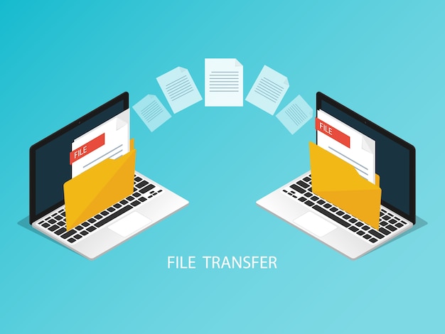 Seamless Digital File Sharing Between Laptops Illustration | Jiffy Designs