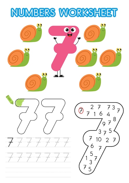 Playful Snail-Themed Numbers Worksheet for Learning | Jiffy Designs