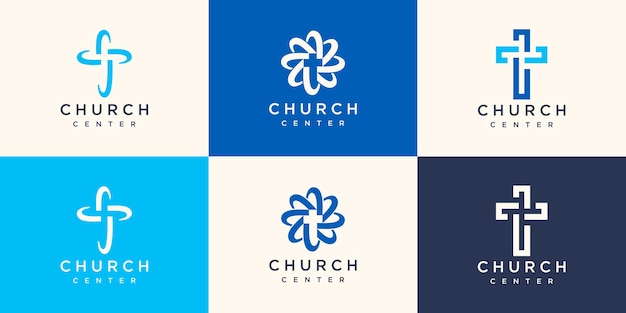 Diverse Christian Church Center Logos with Cross and Flower Symbols ...