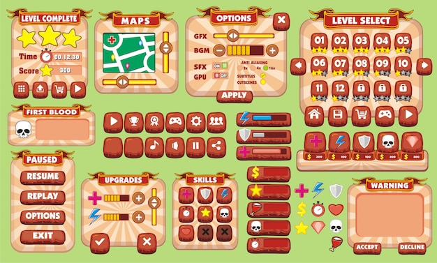 Vibrant Collection of Game UI Elements in Rustic Style | Jiffy Designs