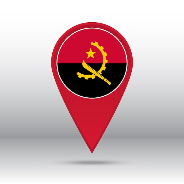 Vibrant Angolan Flag Emblem on Minimalist Map Marker | Jiffy Designs