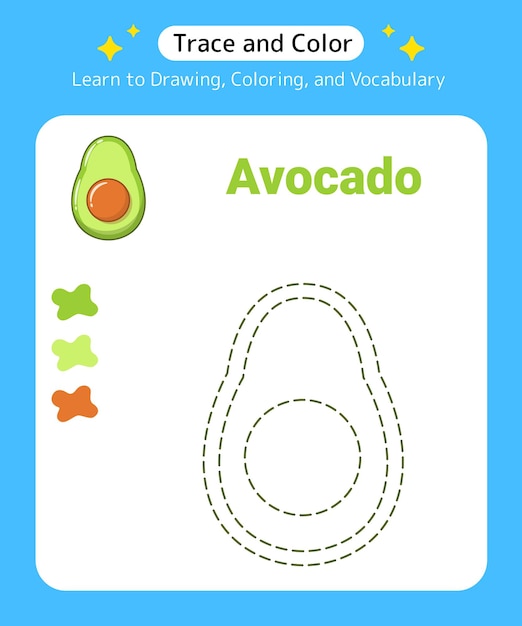 Vibrant Avocado: A Delicious Tracing and Coloring Exercise | Jiffy Designs