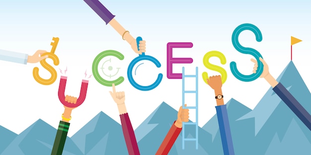 Colorful Success Concept Illustration with Pencils and Mountains ...