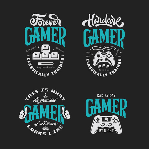 Video Games Related T Shirt Design Set. Hand Drawn Joystick Gamepad ...