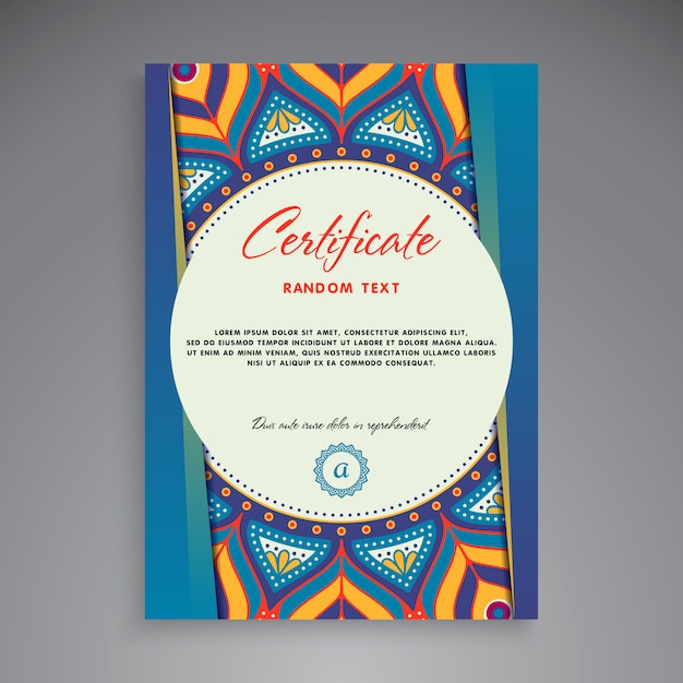 Vibrant Ethnic Certificate with Intricate Mandala-Style Border Design ...