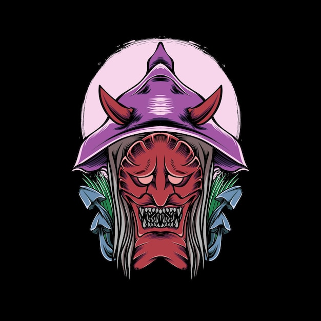 Fearsome Oni Mask with Horns and Sharp Fangs | Jiffy Designs