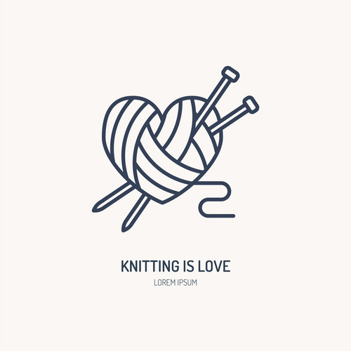 Knitting Shop Line Logo. Yarn Store Flat Sign, Illustration Of Wool ...