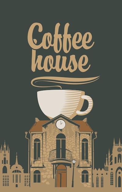 Charming Vintage Coffee House Illustration with Cityscape | Jiffy Designs
