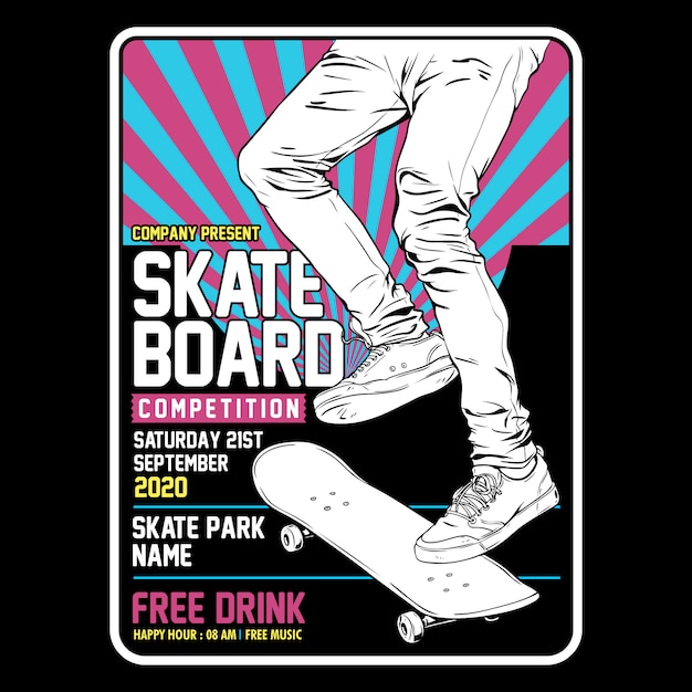 Vibrant Skateboard Competition Poster with Retro Skater Silhouette ...