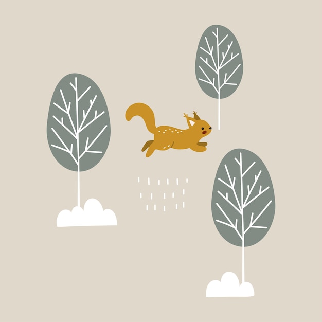 Whimsical Woodland Squirrel Scampering Through Snowy Trees | Jiffy Designs