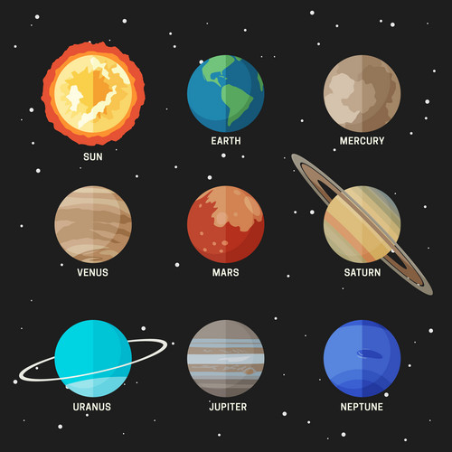 Planets Set Of The Solar System. Simple Flat Icons Of The Main Known ...
