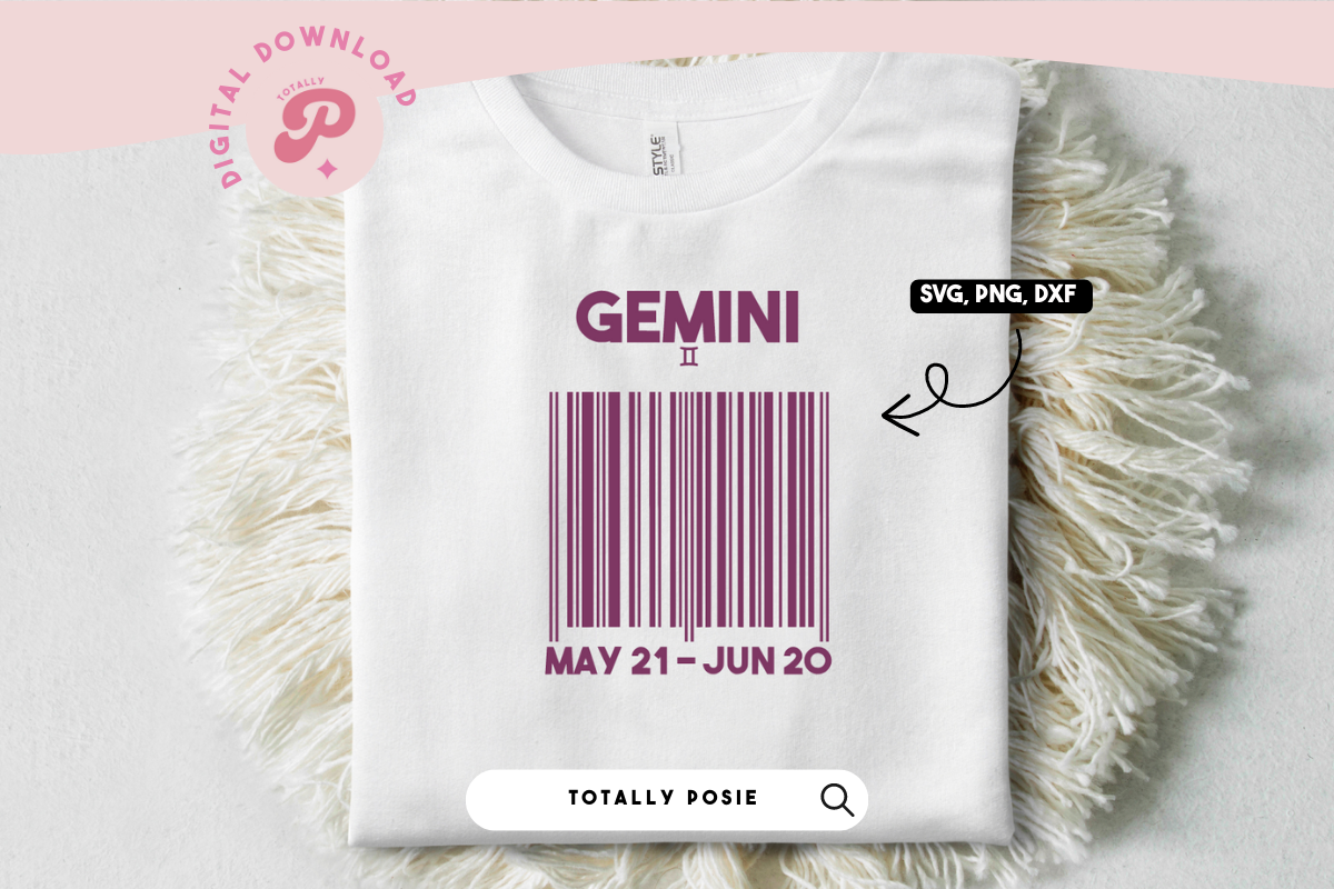 'Gemini' Astrological Barcode Design in Bold Purple Typography | Jiffy ...
