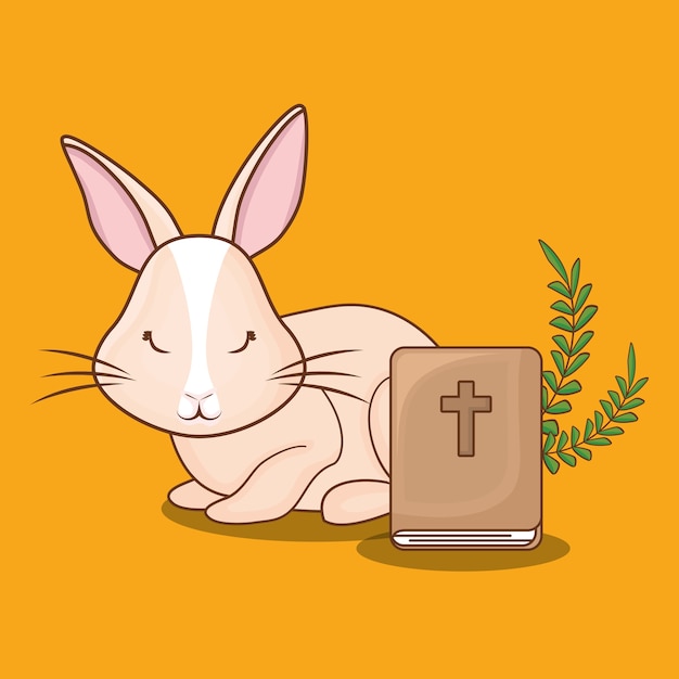 Adorable Bunny with Holy Bible and Olive Branches | Jiffy Designs