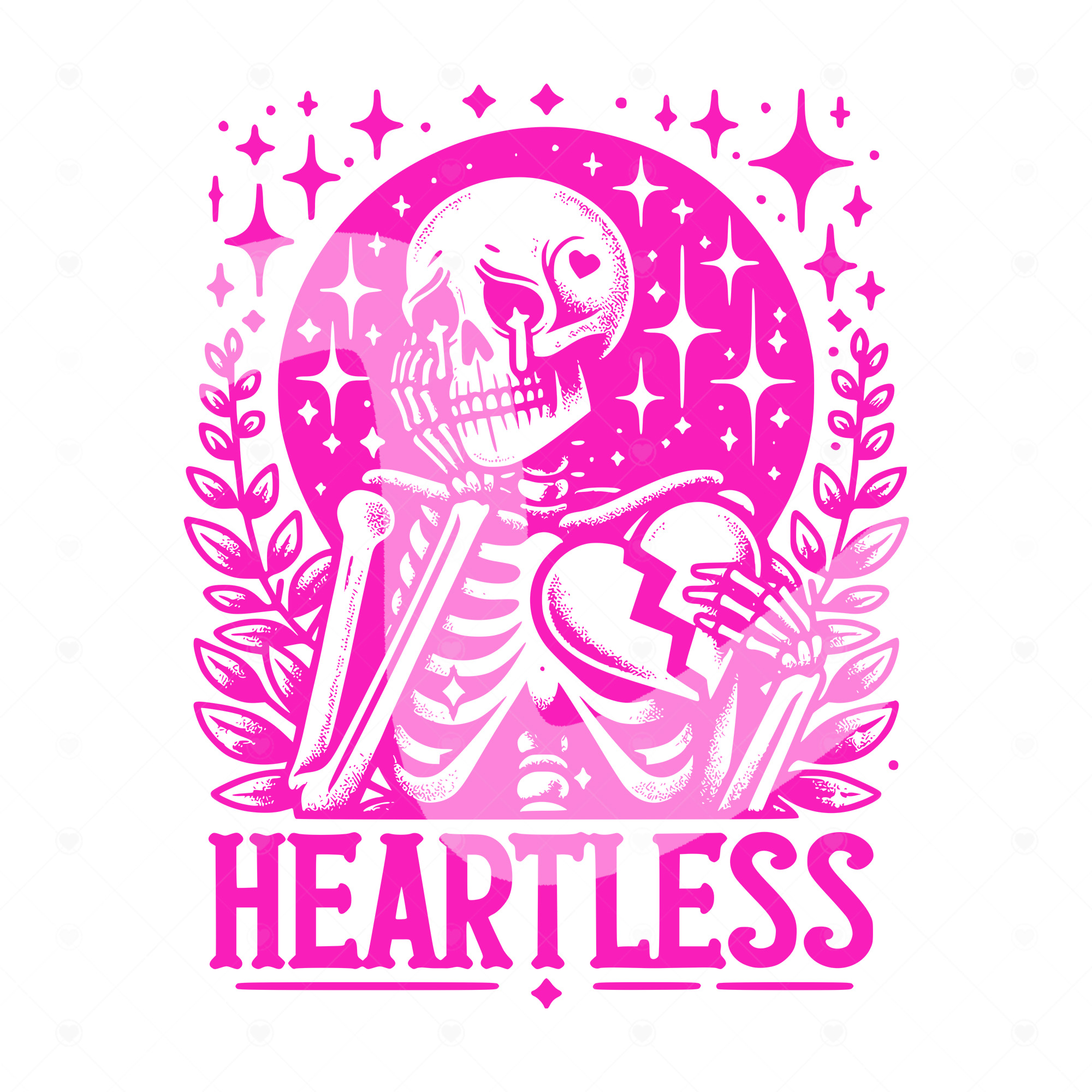 'Heartless' Skeleton Embracing Heart in Vibrant Pink Floral Frame ...
