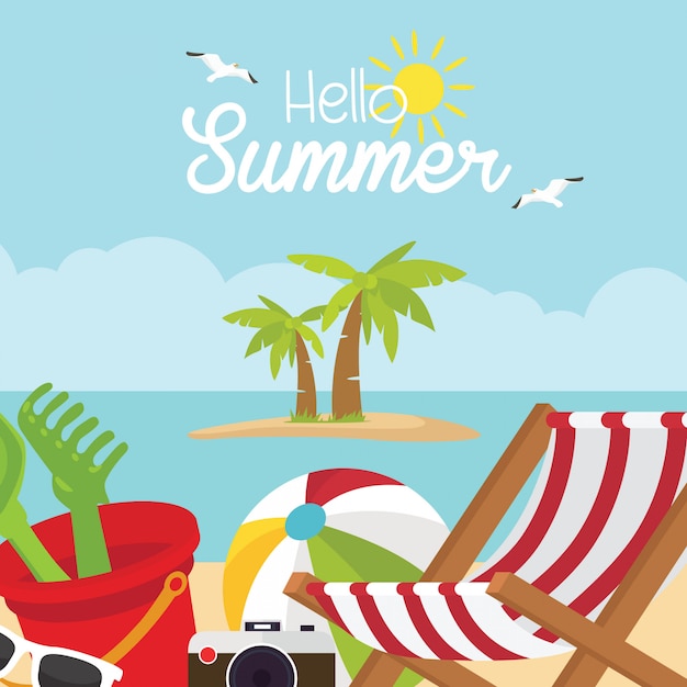 Vibrant Summer Beach Scene with Tropical Palm Trees | Jiffy Designs